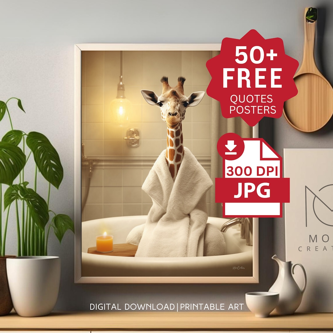 Giraffe Bubble Bath: Funny Bathroom Art - Pretty Giraffe Bathroom Decor ...