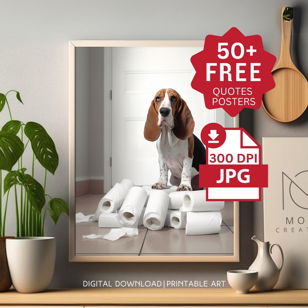 Basset Hound Wall Art, Funny Bathroom Art, Toilet Humor, Basset Hound ...