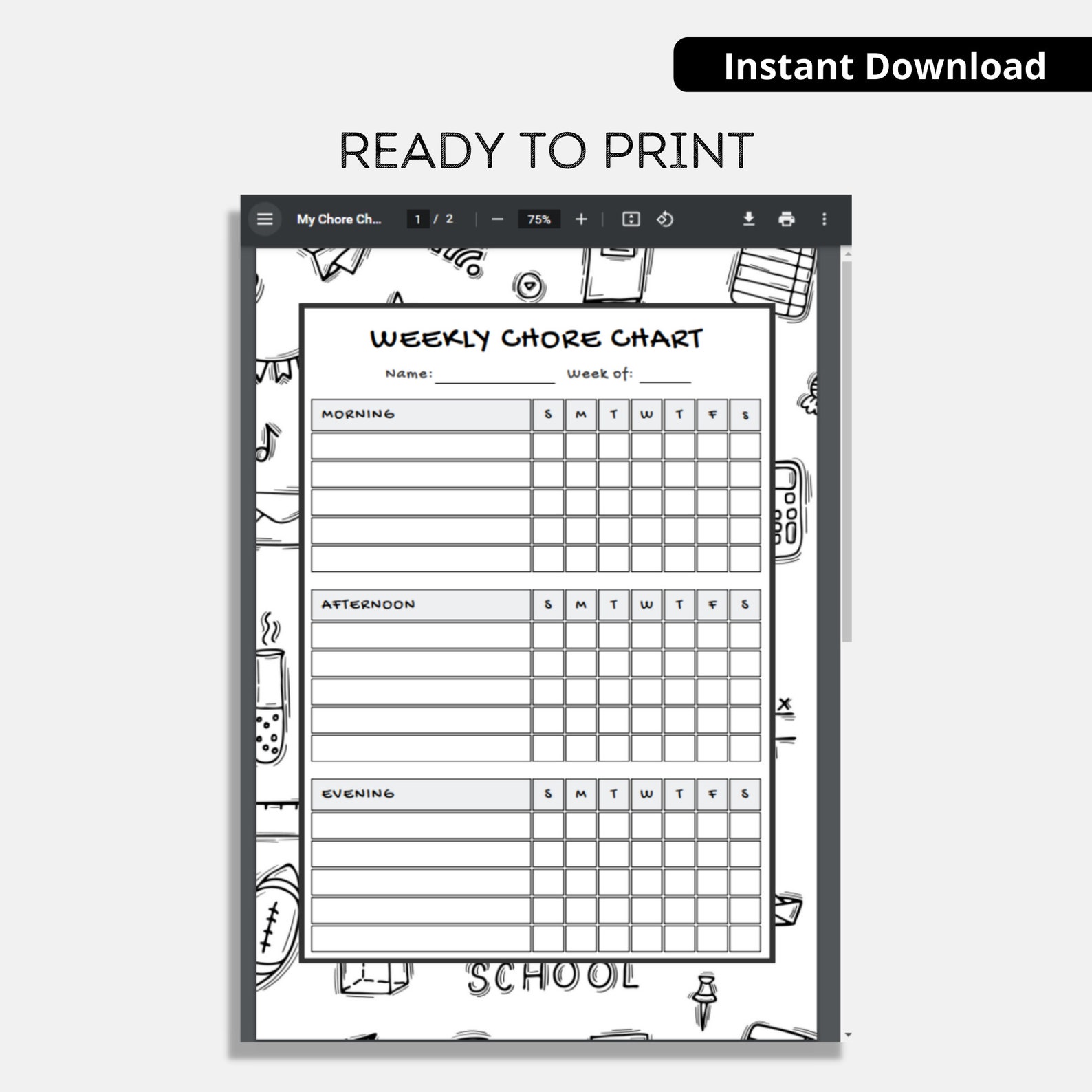 Chore Chart for Kids. Printable Chore Chart. Responsibility - Etsy