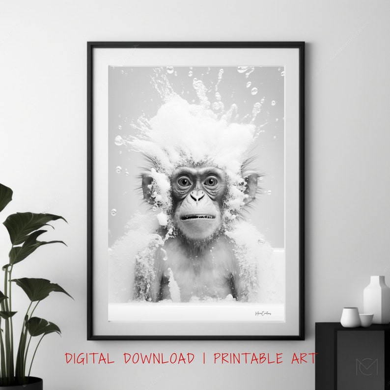 Monkey in the Bathroom Funny Bathroom Prints Monkey Art Print Toilet Humor Whimsy Animal Art ...