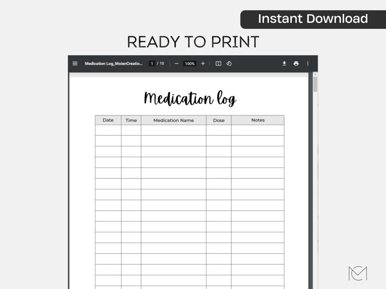 Medication Log Printable Medicine Tracker Medication Tracker Printable ...