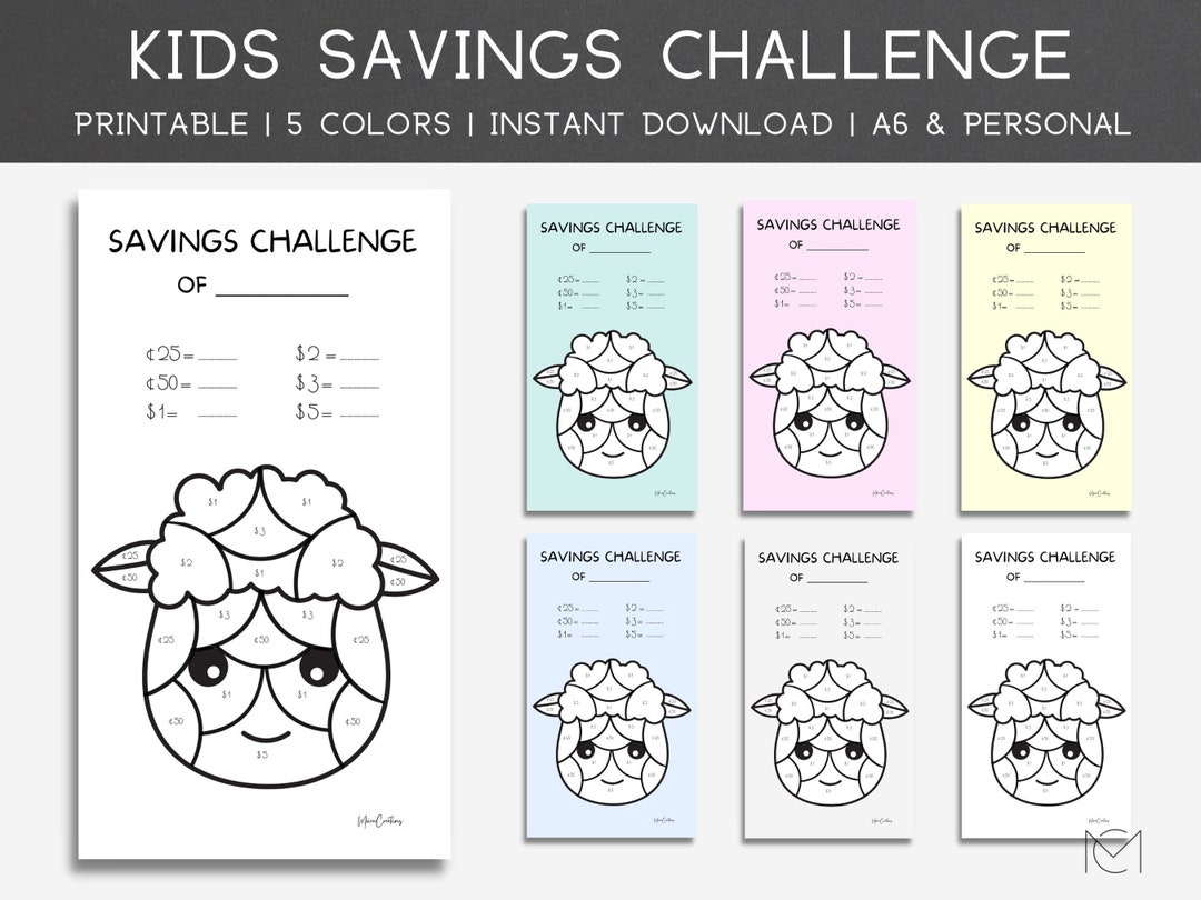 Kids Savings Challenge Printable Savings Tracker for Kids Money Savings ...