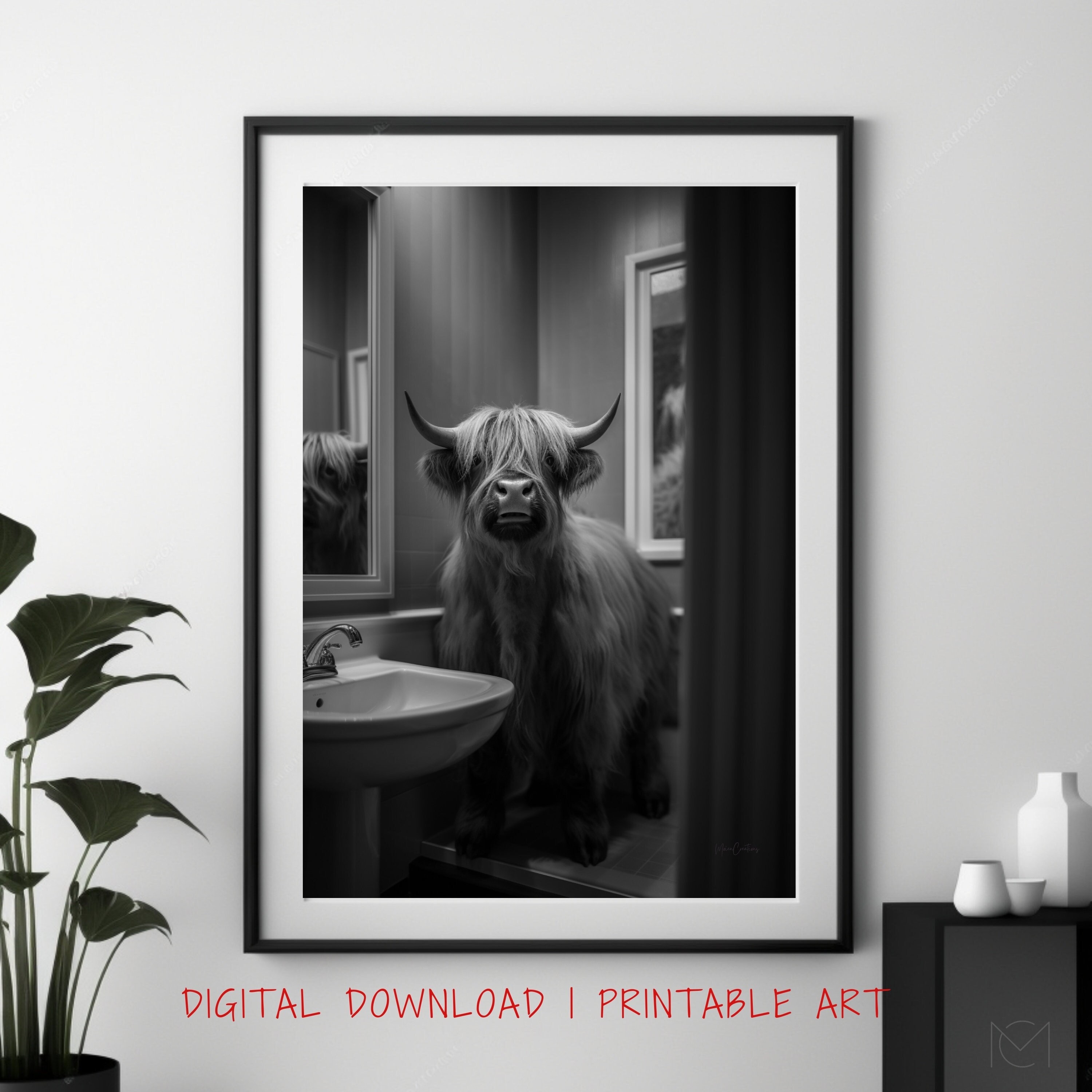 Highland Cow in the Bathroom. Fun Bathroom Decor. Animal Bathroom Print ...