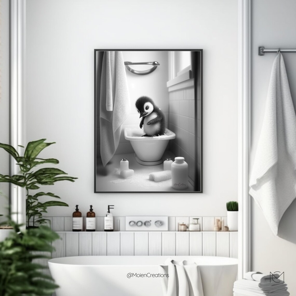 Fun Penguin Wall Art, Charming Bathroom Decor, Unique Animal Print ...