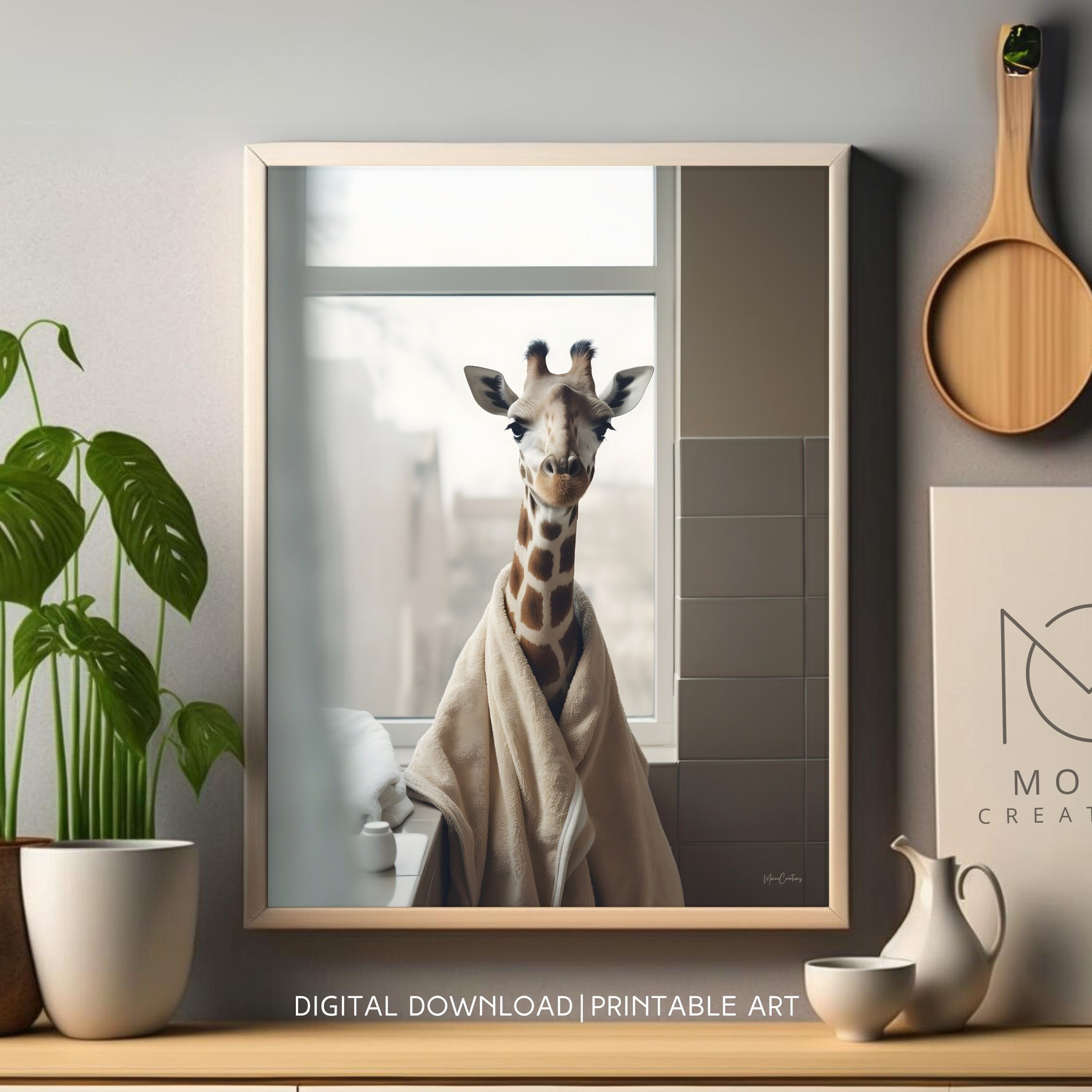Adorable Giraffe Towel Wrap Printable. Bathroom Wall Decor. Whimsical ...