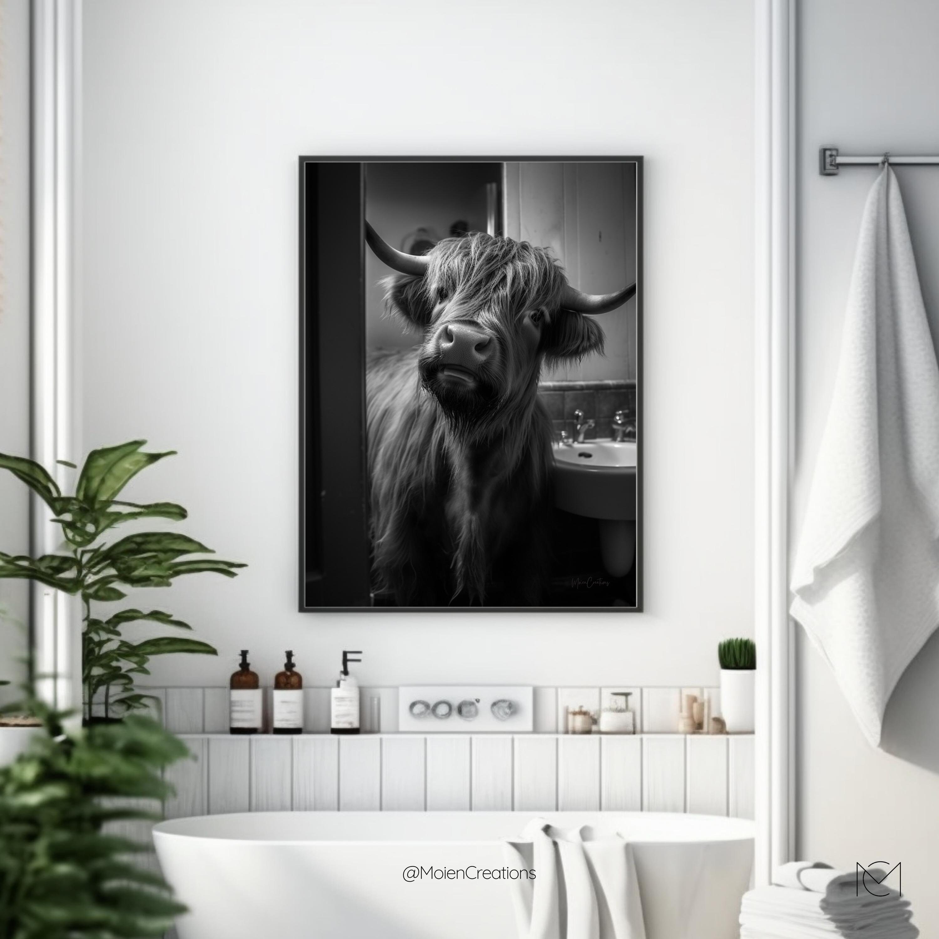 Highland Kuh im Badezimmer. Spaß Badezimmer Dekor. Tier Badezimmer Druck. Badezeit Art Printable ...