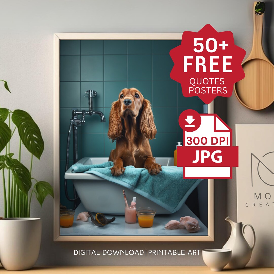 Fun English Cocker Spaniel Art. Funny Bathroom Art. Petshop Art ...