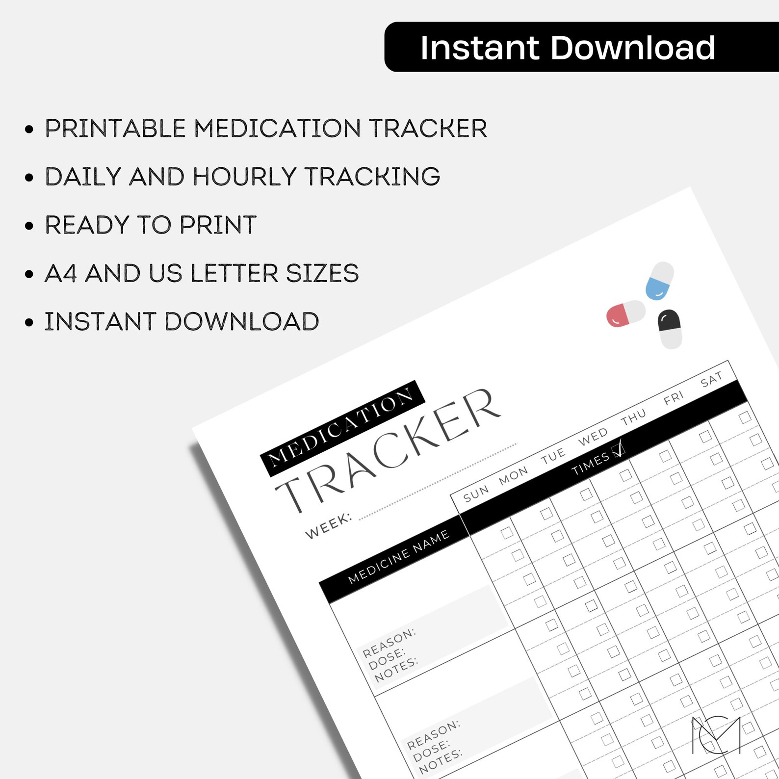 Medication Tracker Printable Medicine Tracker Medication - Etsy