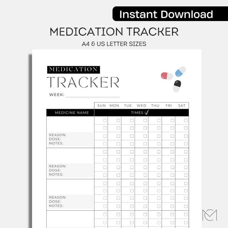 Medication Tracker Printable Medicine Tracker Medication - Etsy