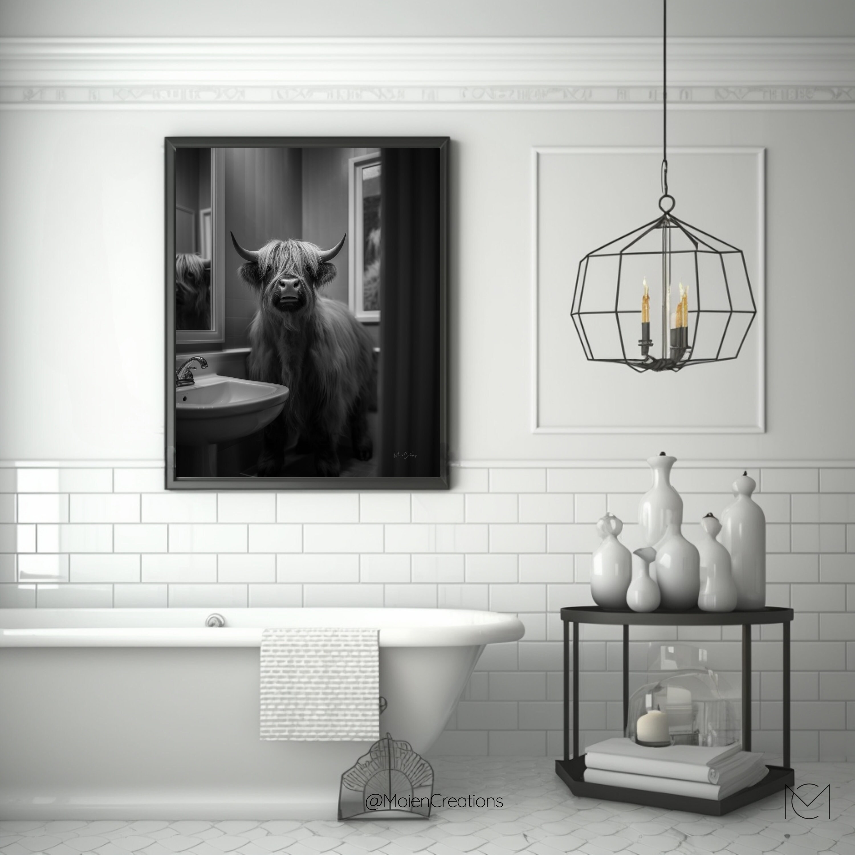 Highland Cow in the Bathroom. Fun Bathroom Decor. Animal Bathroom Print ...