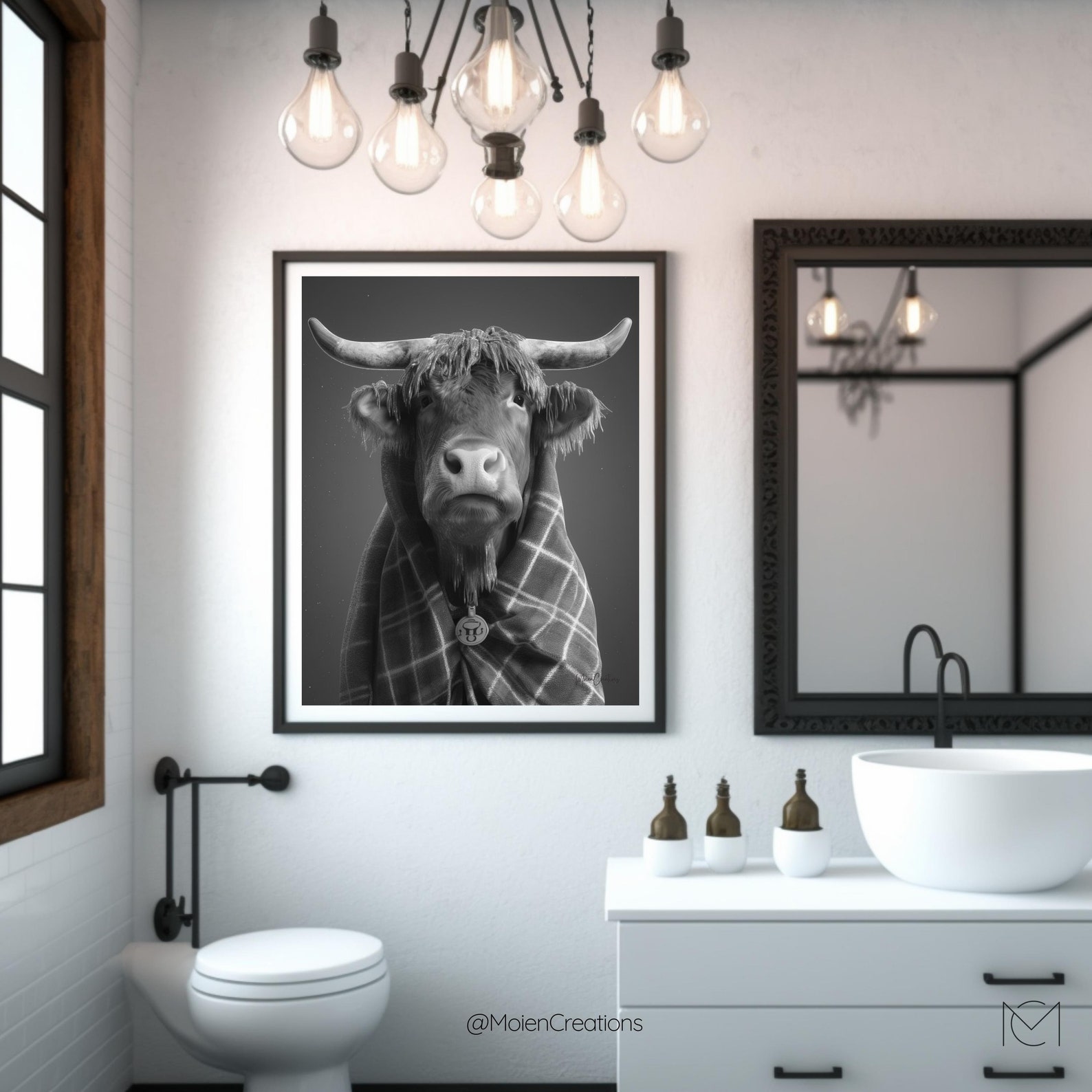 Scottish Highland Cow in the Bathroom Wrapped in Towel | Fun Bathroom ...