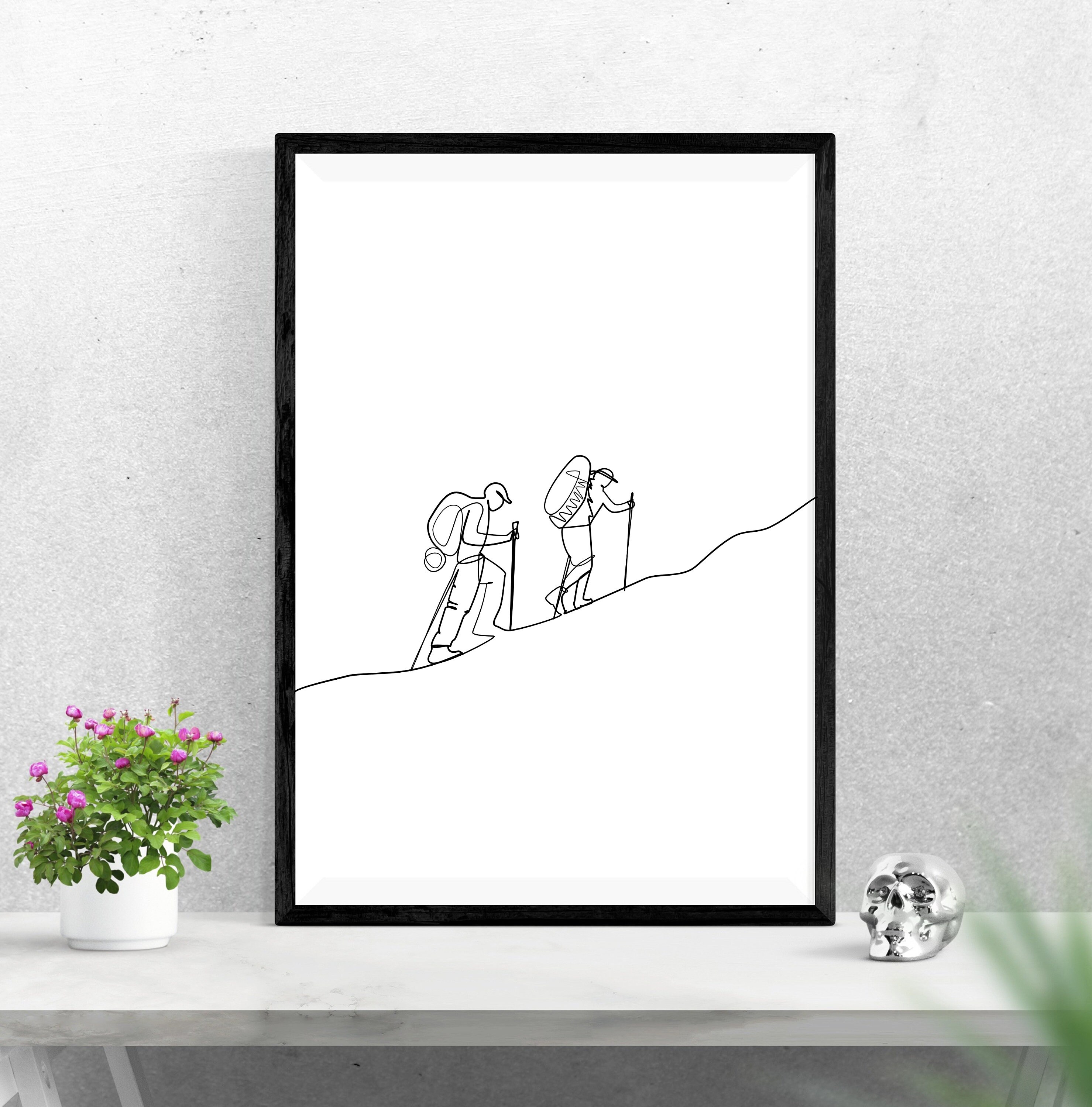 Hiking Line Art Traveller Digital Art Wall Art Print - Etsy