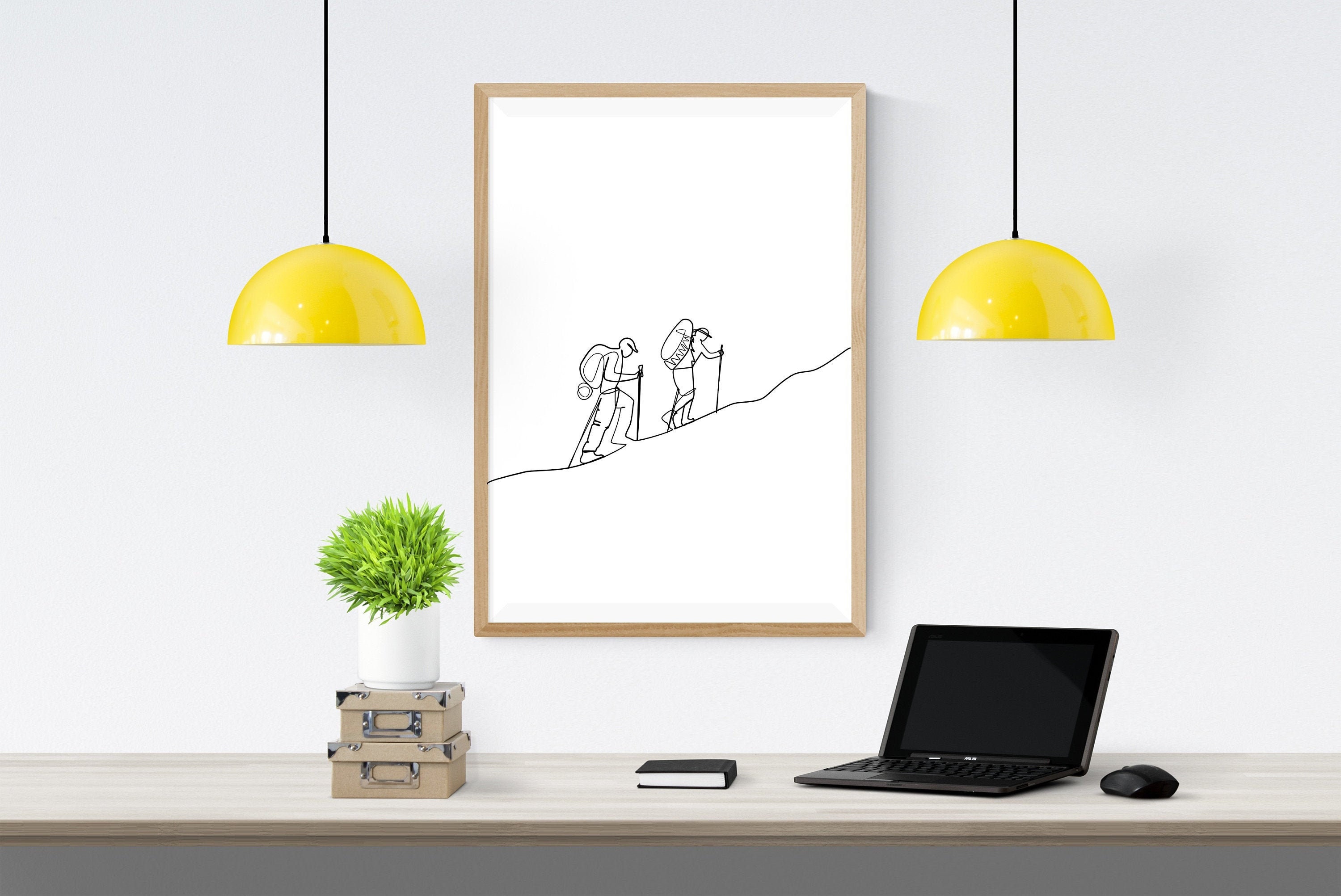 Hiking Line Art Traveller Digital Art Wall Art Print - Etsy