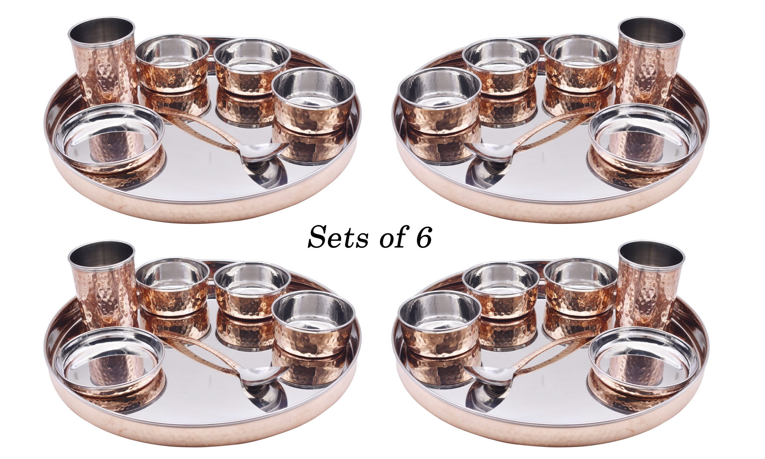 Indian Dinnerware Copper Stainless Steel Hammared Thali Set Traditional ...