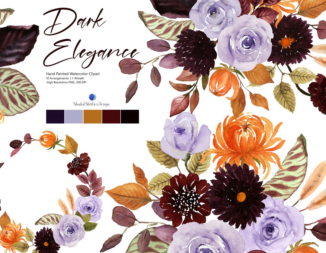 Autumn Watercolor Floral Clipart: Fall Bouquets & Wreath (digital ...