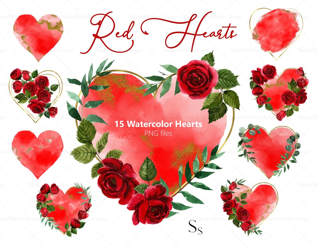 Watercolor Red Heart Clipart, Watercolor Heart Png, Love Clipart for ...