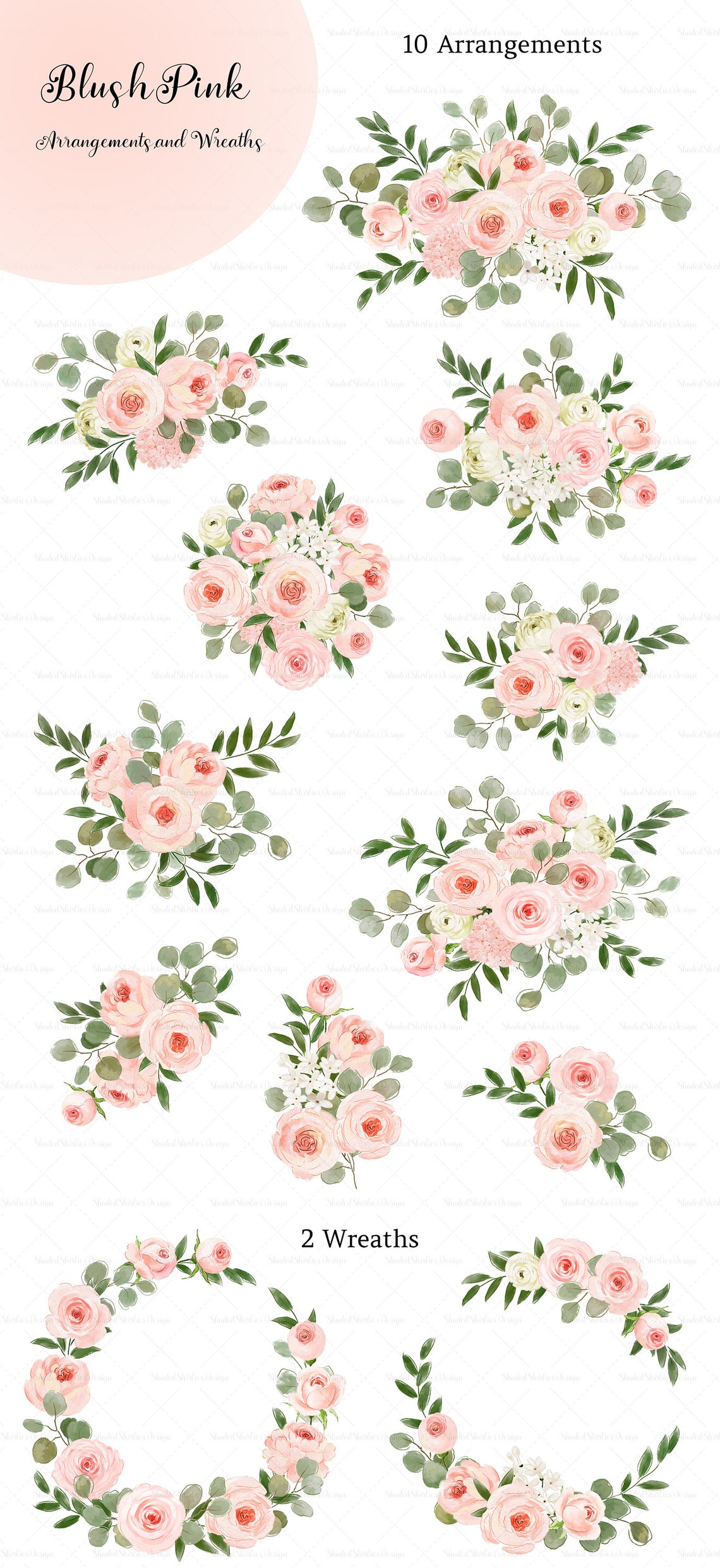 Watercolor Blush Pink Roses Clipart: Floral Wedding Graphics (digital ...