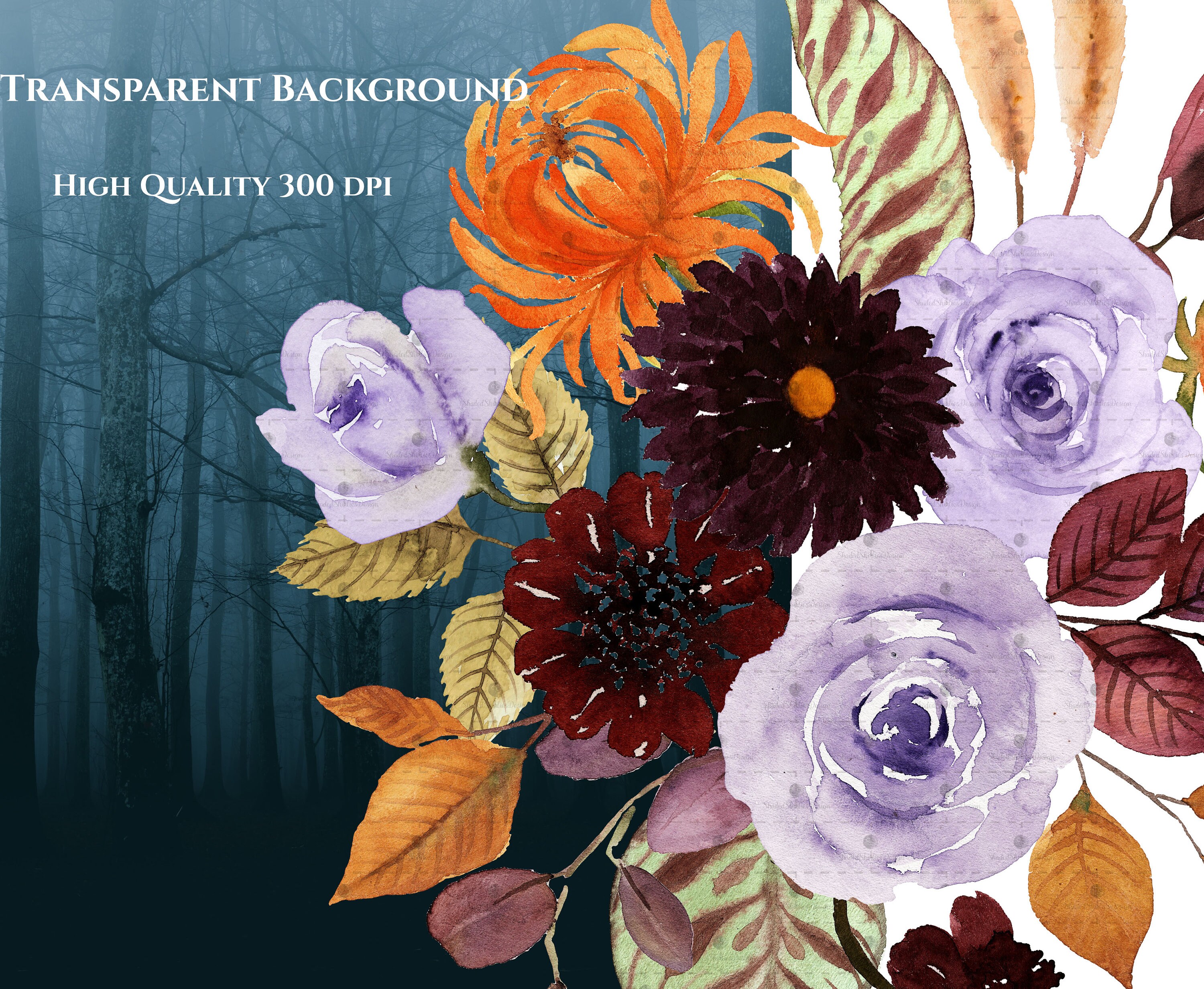 Autumn Watercolor Floral Clipart: Fall Bouquets & Wreath (digital ...