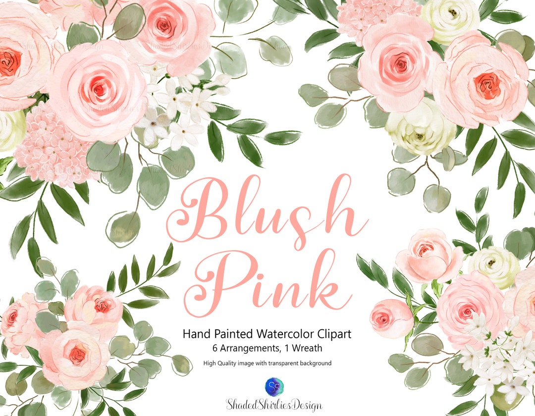 Watercolor Blush Pink Roses Clipart: Floral Wedding Graphics (digital ...