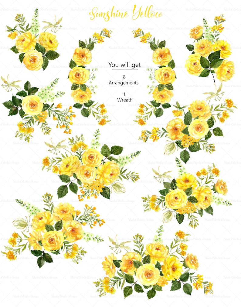 Watercolor Yellow Roses Clipart: Hand-painted Floral PNG (digital ...