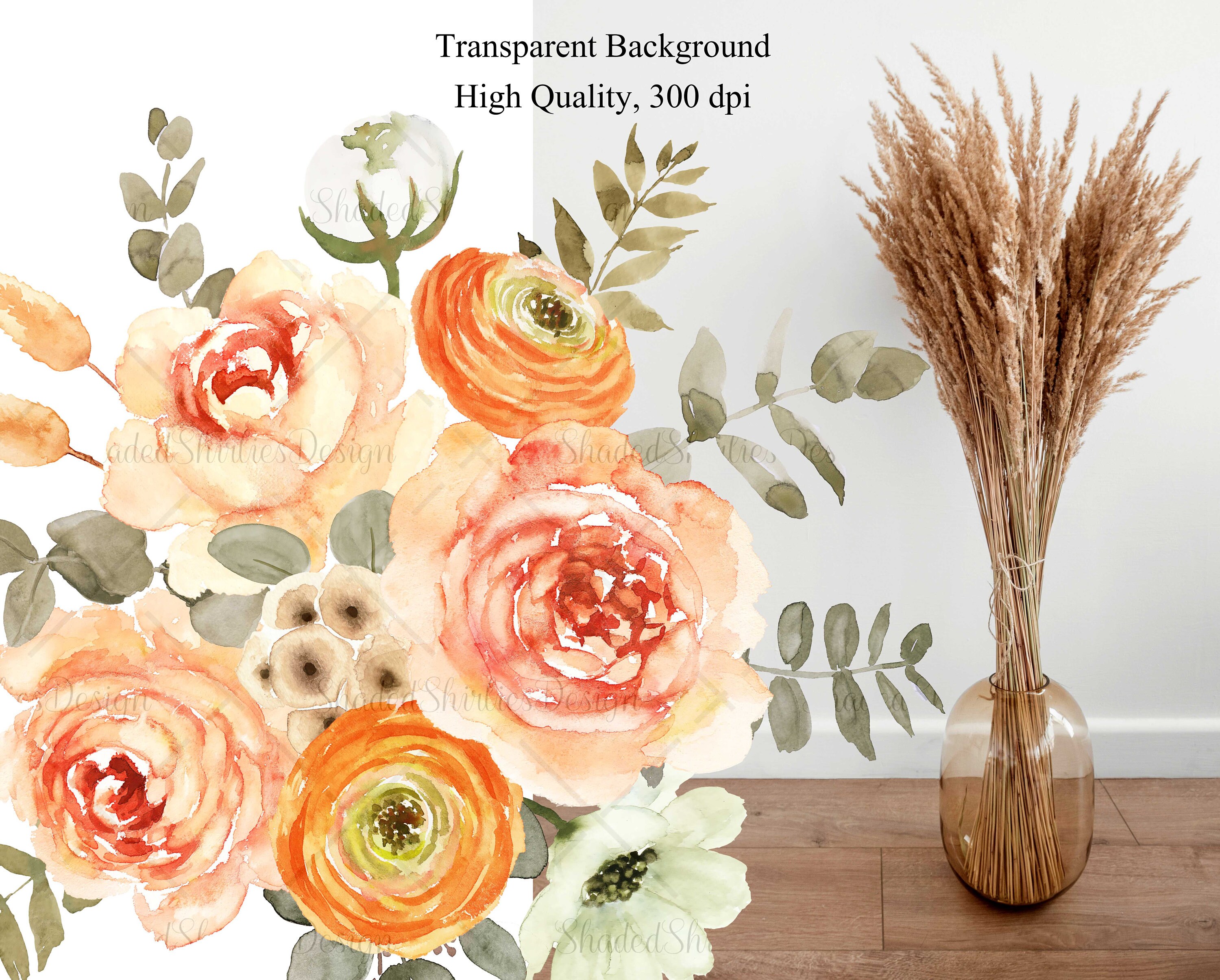 Peach Roses and Peonies Bouquet Hand Painted Watercolor - Etsy