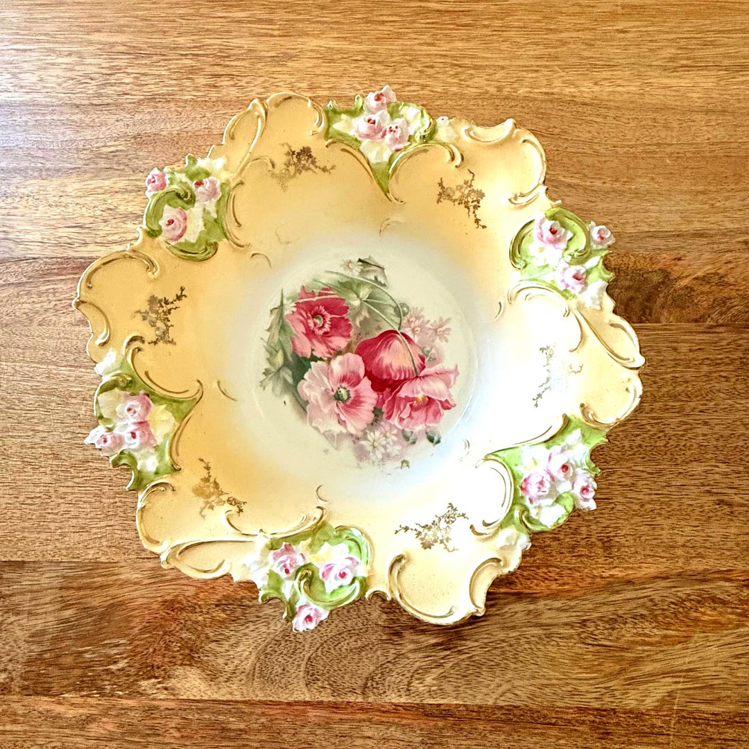 Antique RS Prussia Porcelain Bowl / Hand Painted Floral Designs With ...