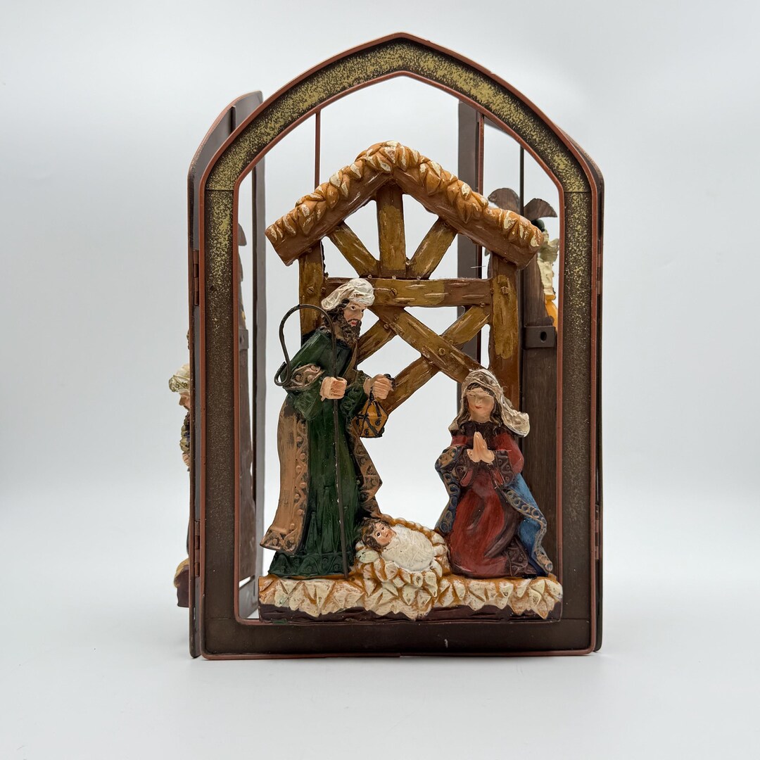 Vintage Folding Nativity Scene Holy Family Figurines, Hand-painted ...