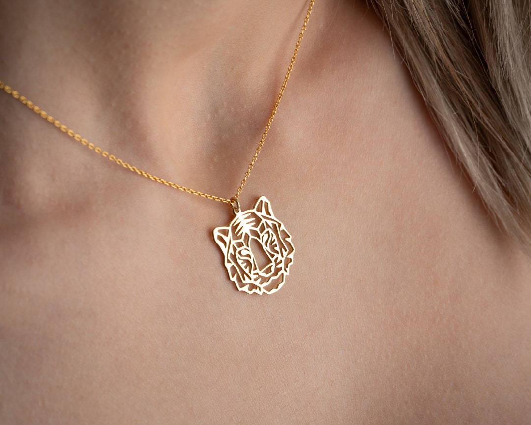 Geometric Tiger Necklace, Tiger Jewelry in Sterling Silver, Origami ...