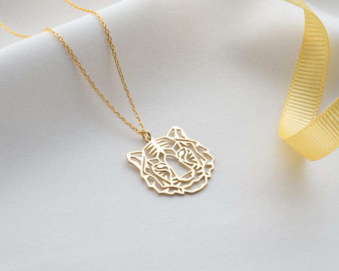 Geometric Tiger Necklace, Tiger Jewelry in Sterling Silver, Origami ...
