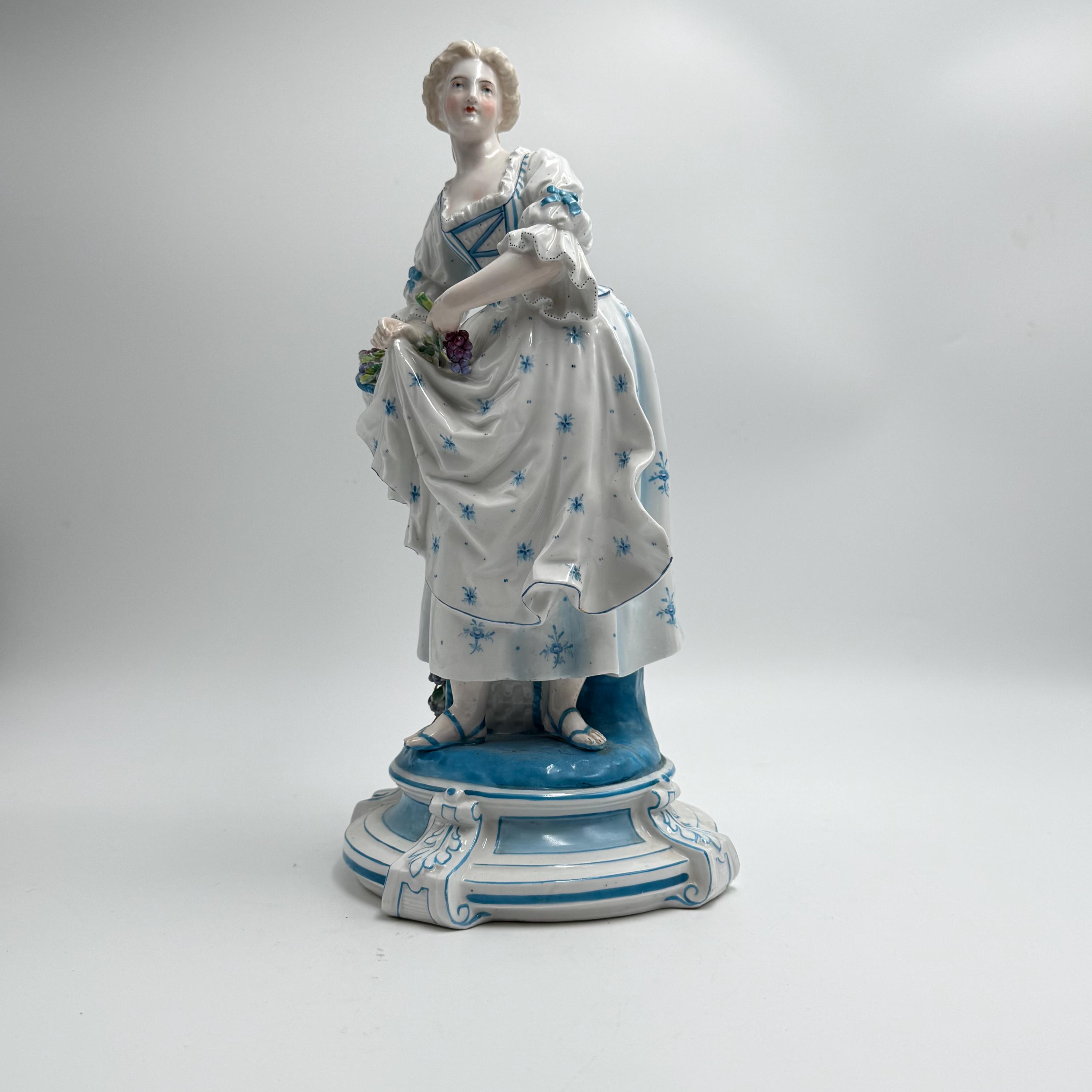 19th Century French Hand Painted Blue & White 11''inch Porcelain Lady ...