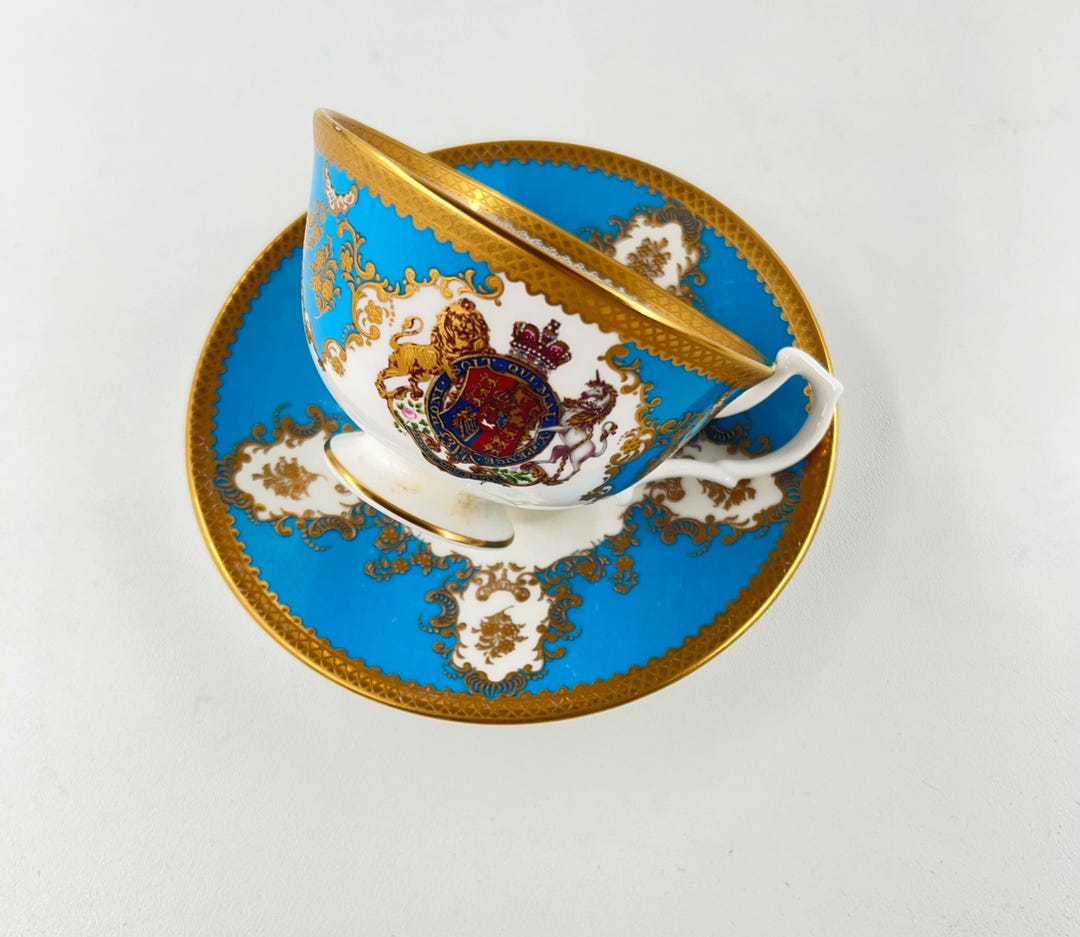 Vintage Royal Albert Crown China Teacup and Saucer, Turquoise Blue ...