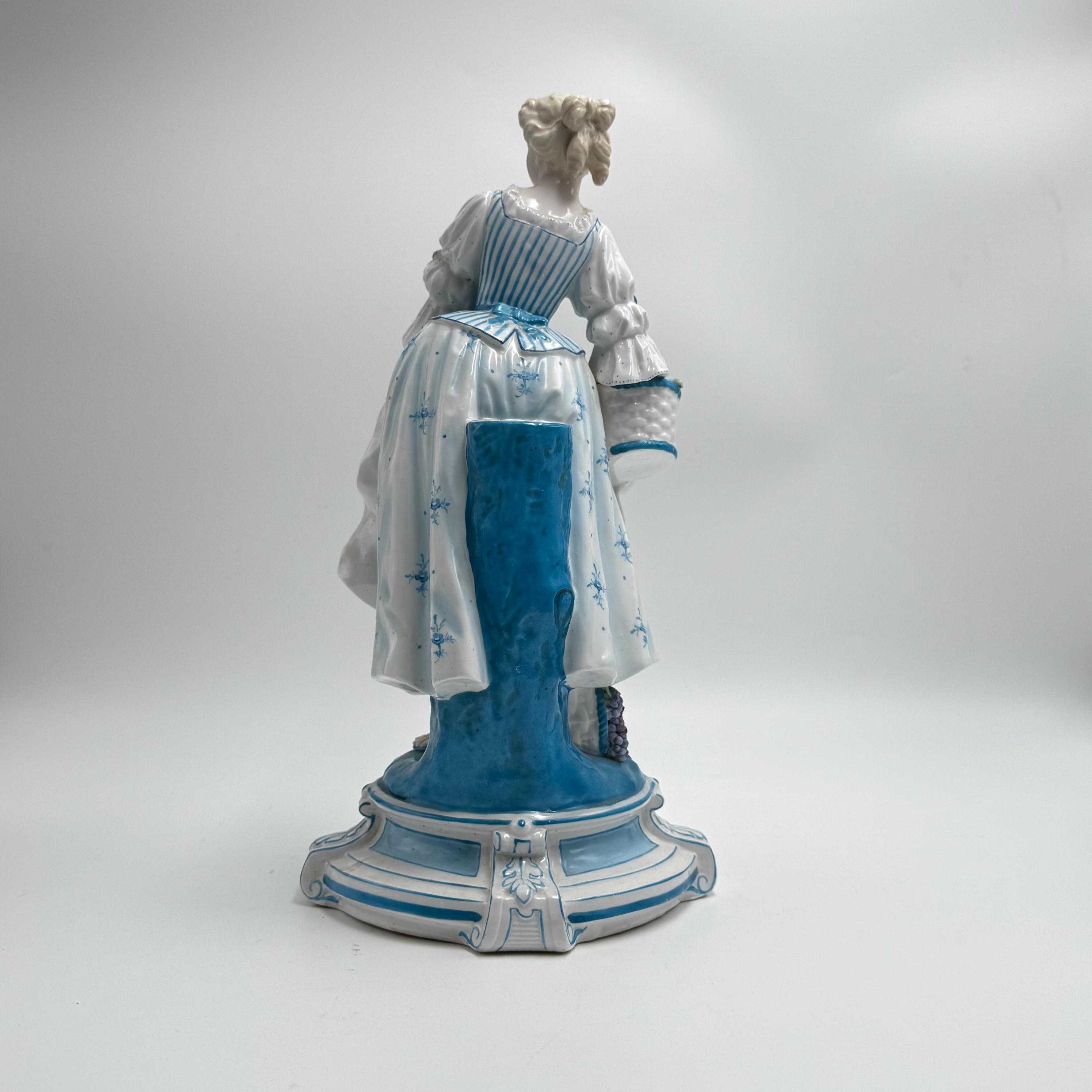 19th Century French Hand Painted Blue & White 11''inch Porcelain Lady ...