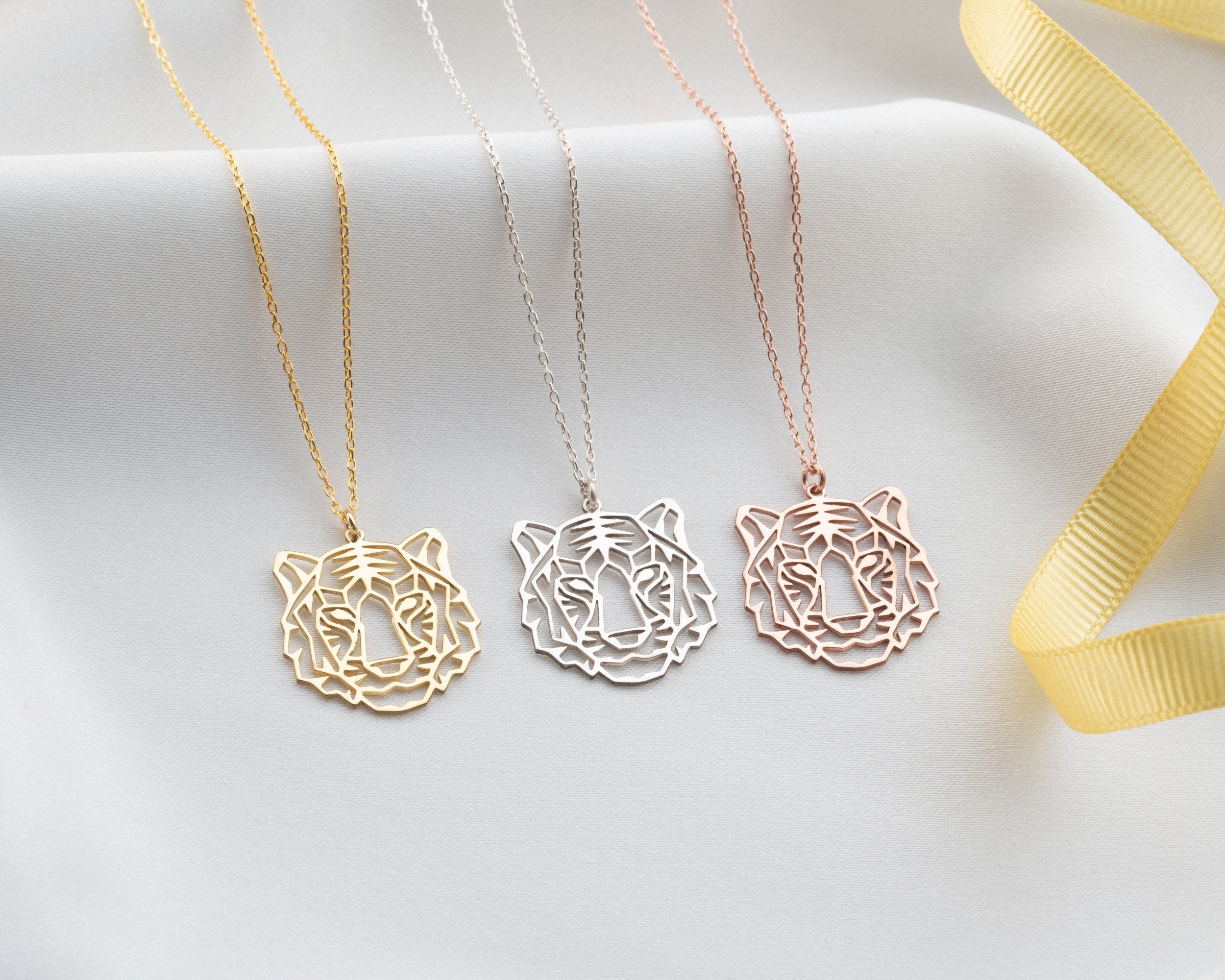 Geometric Tiger Necklace, Tiger Jewelry in Sterling Silver, Origami ...