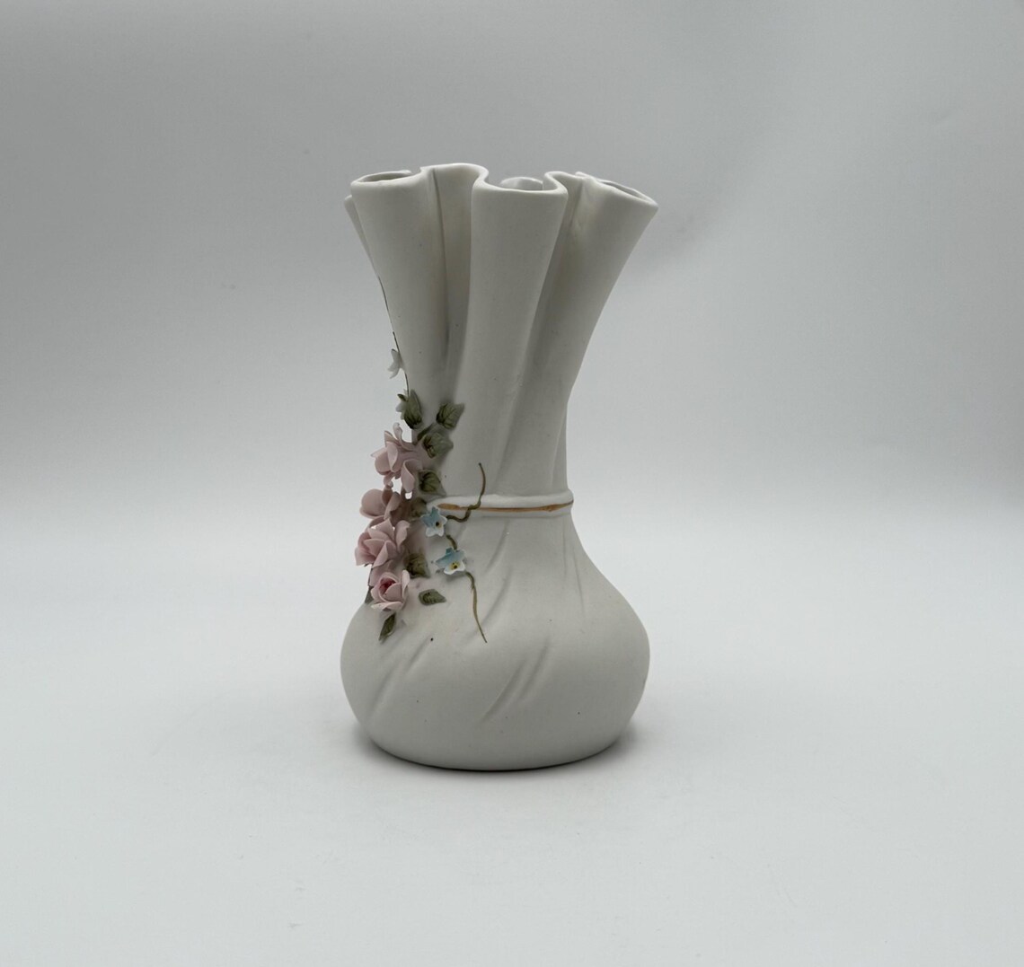 Vintage Lefton Floral Vase ,hand Painted Bisque Porcelain - Etsy