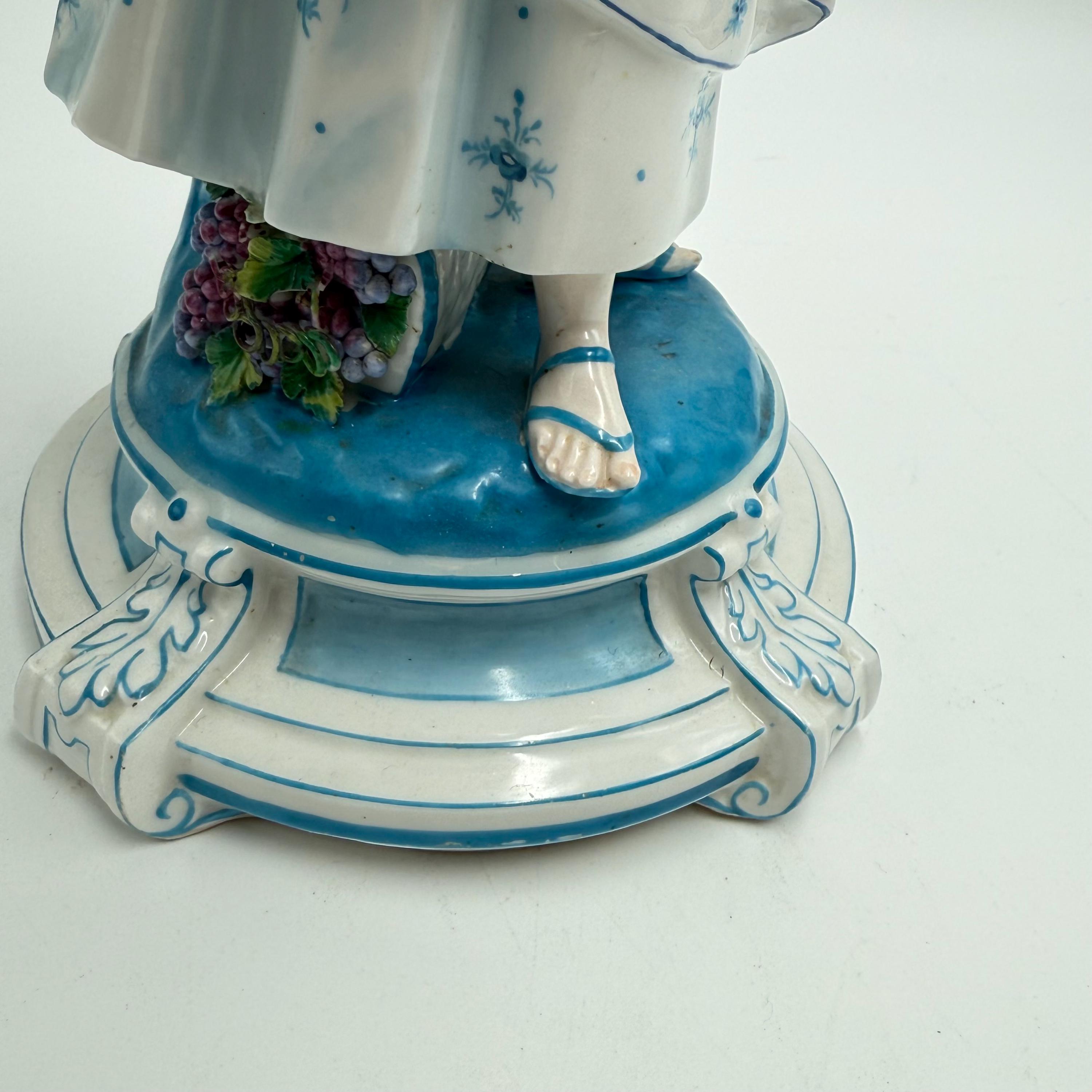 19th Century French Hand Painted Blue & White 11''inch Porcelain Lady ...