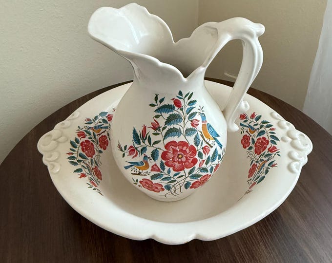 Vintage Avon Pitcher and Bowl Porcelain Floral Designs - Etsy