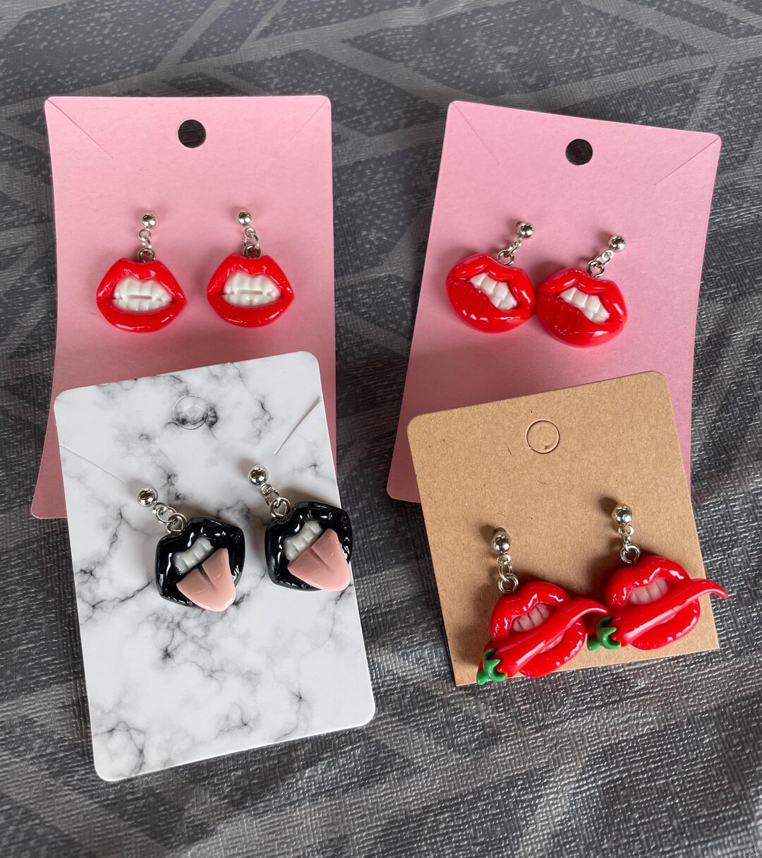 Edgy Lip-themed Dangle Stud Earrings – Rock ‘n’ Roll, Vampire, Chili ...
