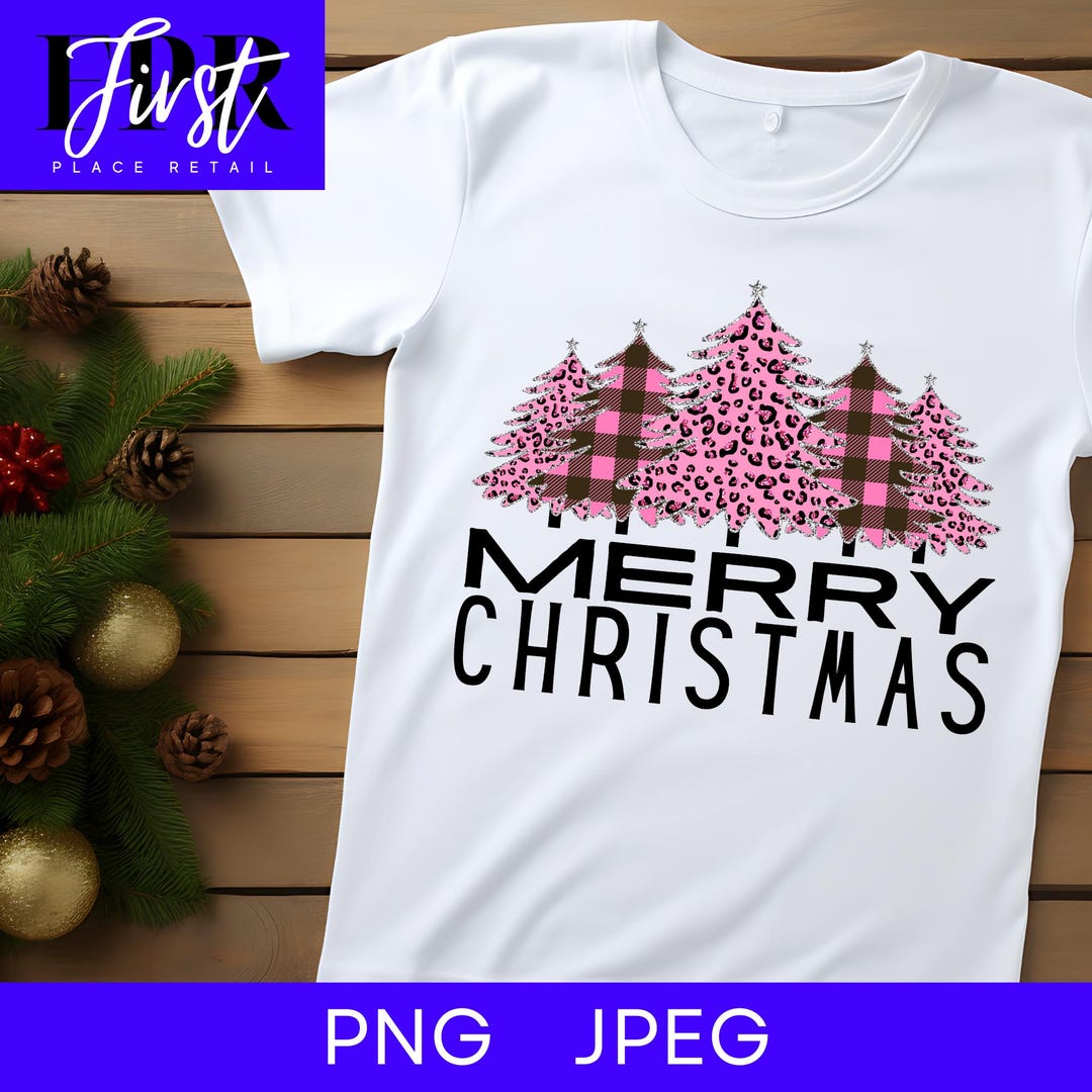 Merry Christmas Pink Trees Printable Png and Jpg for Iron on Transfer ...