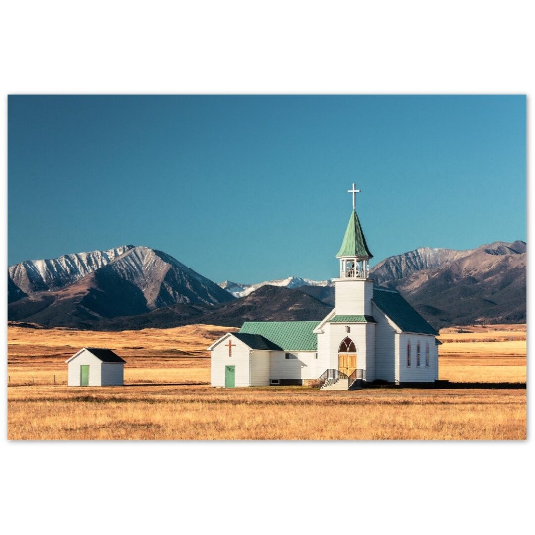 Mountain Church Print | Rural Chapel Acrylic, Canvas, Metal, or Wood ...