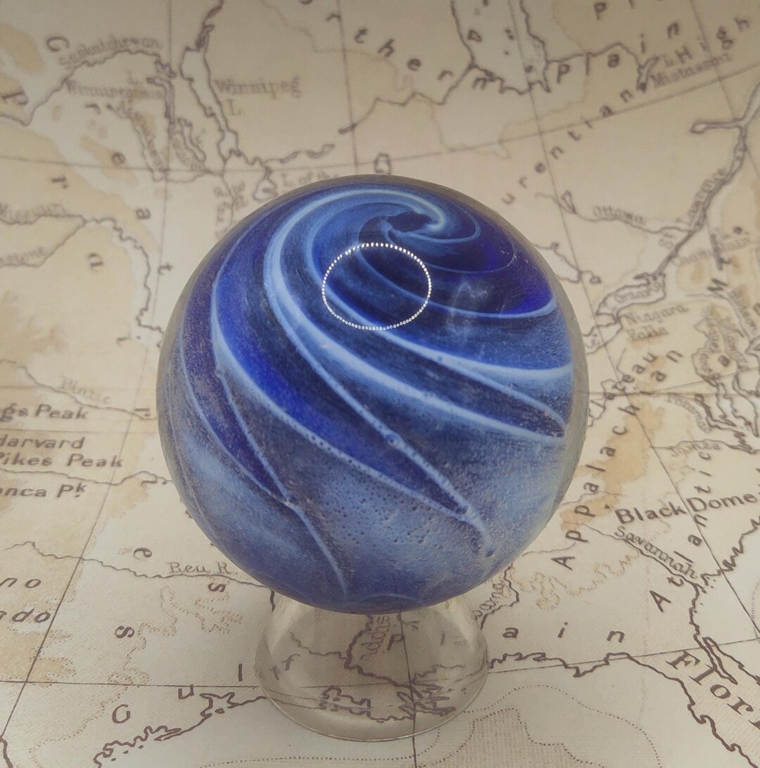 Vintage 2 1/4" BLUE SWIRL MARBLE ~hand Blown ~ Free Shipping - Etsy