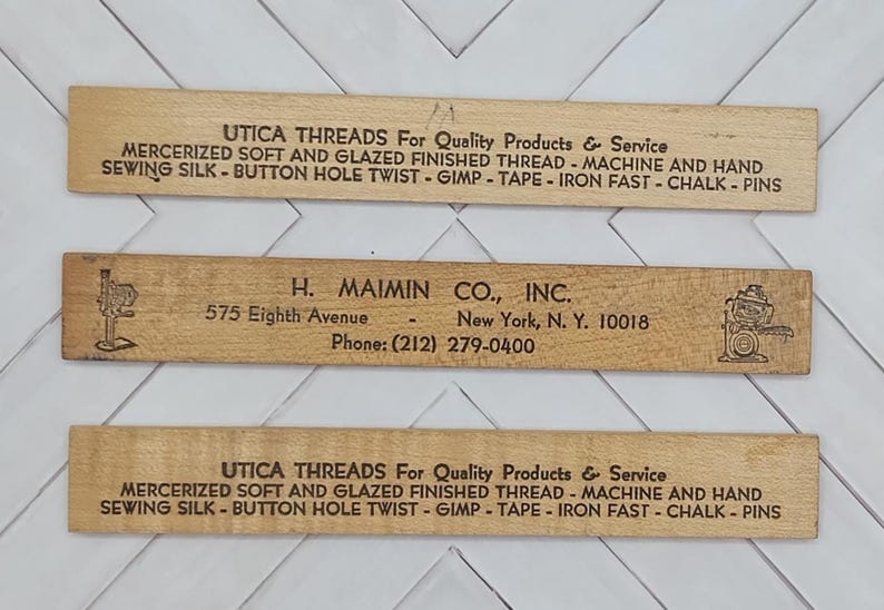 VINTAGE ~ 6" WOODEN RULER ~ Choose ~ Utica Thread Company or Maimin ...