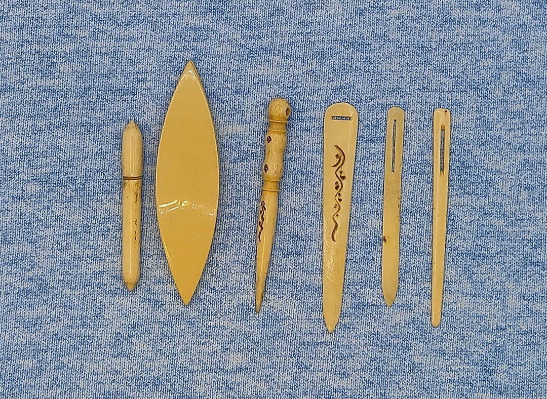 6 PCS BOVINE Antique Late 19th Century Carved Bone Bodkin ~ Sewing ...