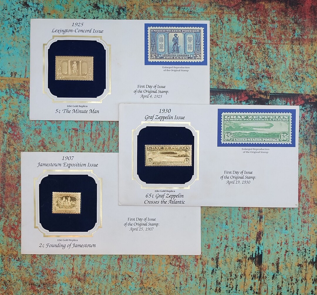 22kt Replica FIRST DAY Issue STAMP ~ Jamestown ~ Minute Man ~ Graf ...