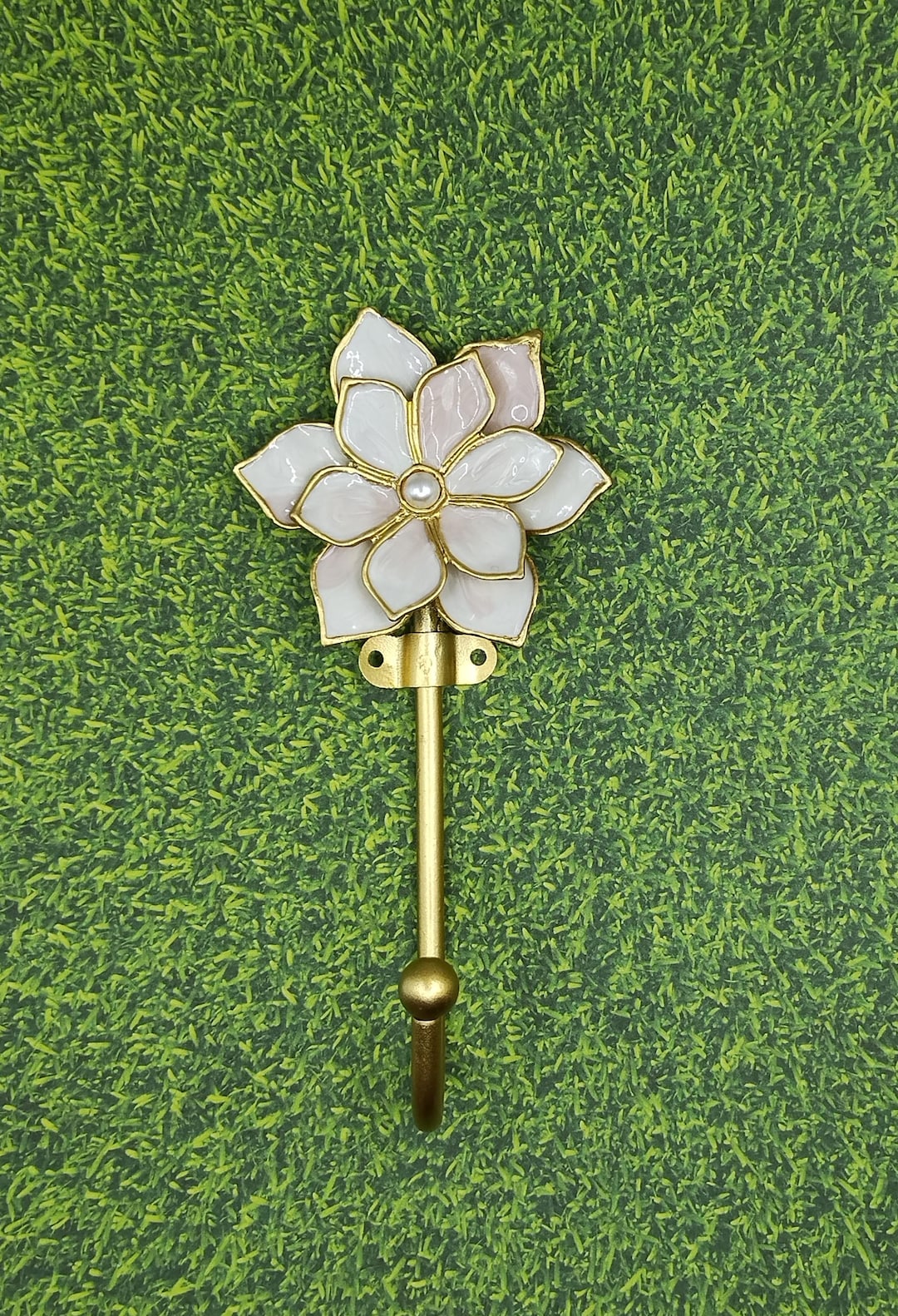 Metal CLOISONNE Style FLOWER HOOK ~ Towel Hook - Pearl Like Petals W ...