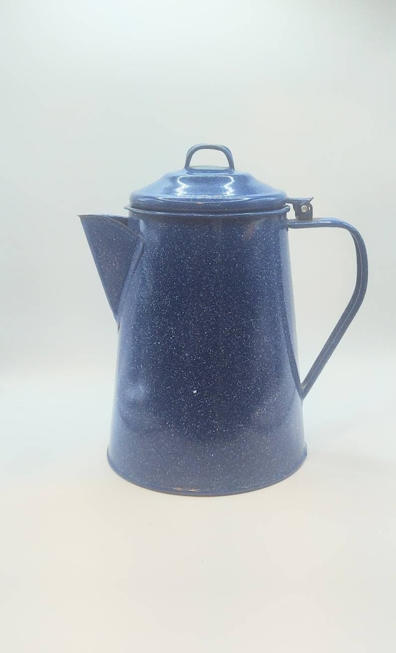 ENAMELWARE COFFEE POT Blue & White Speckled With Flip Top - Etsy
