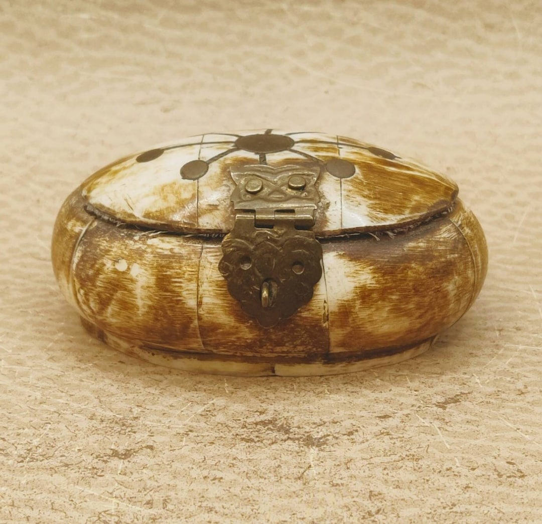 Vintage CAMEL BONE Trinket Box Inlaid Box Hinged Box - Etsy