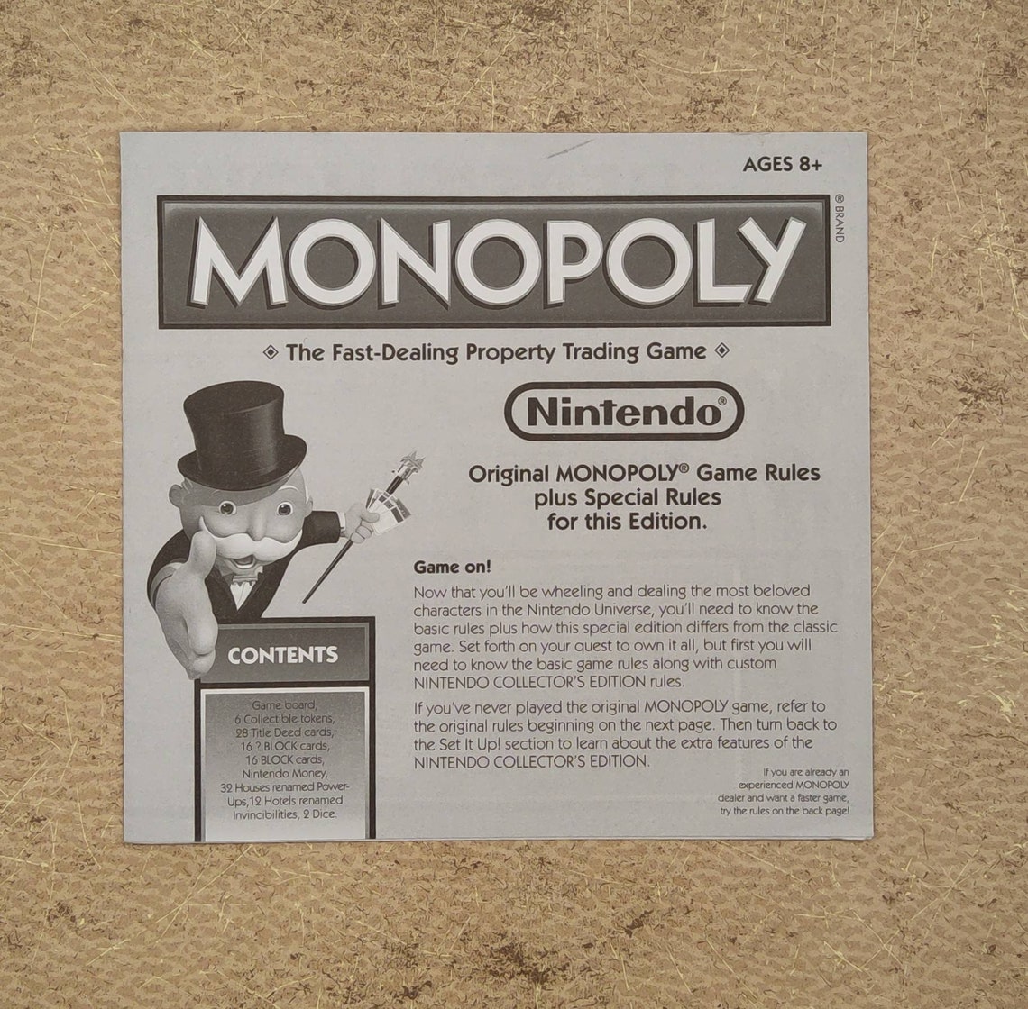 MONOPOLY GAME RULES Instructions Assorted Games Rules | Etsy