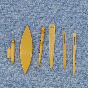 6 PCS BOVINE Antique Late 19th Century Carved Bone Bodkin Sewing Needle ...