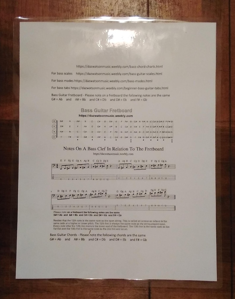 Notes on a Bass Fretboard Chart ~ Laminated ~ - Etsy