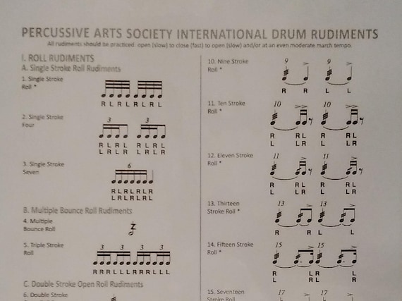 International Drum Rudiments Chart Laminated Double Sided - Etsy